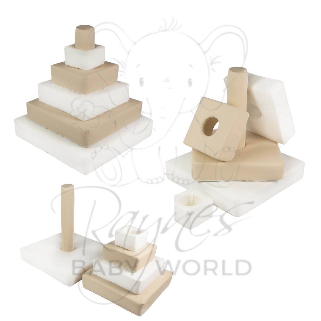 Pyramid Stacking Tower Blocks - Beige & White – Raynes Baby World